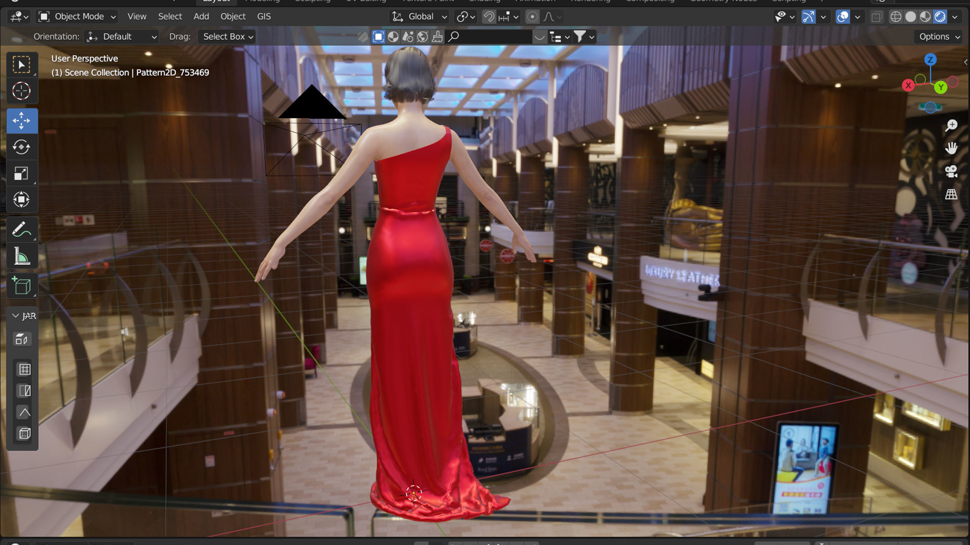 3D model Fishtail one shoulder red silk party dress VR / AR / low-poly ...