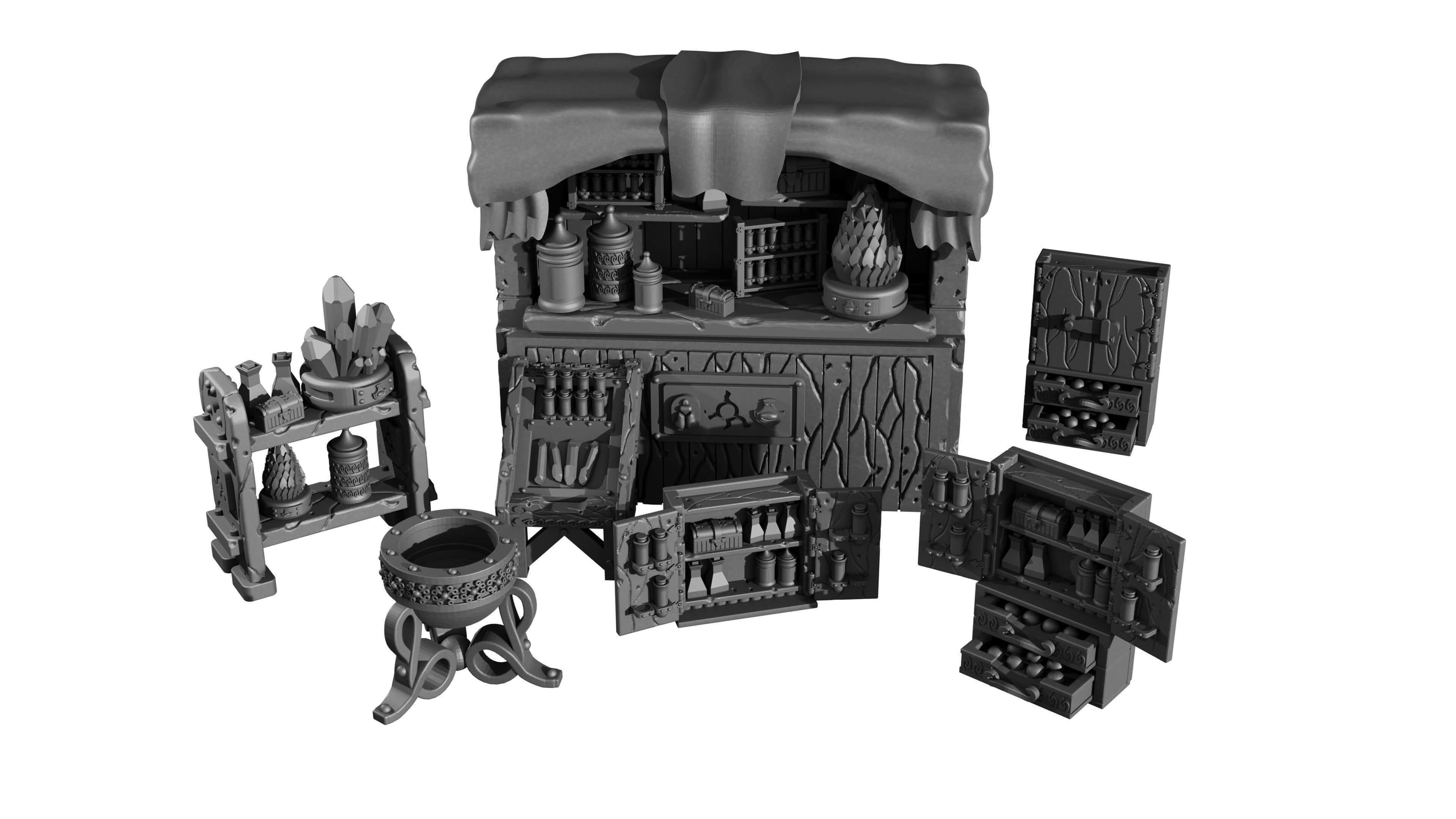 Alchemy Shop And Market Stall Fantasy Tabletop Minis 3D model 3D ...