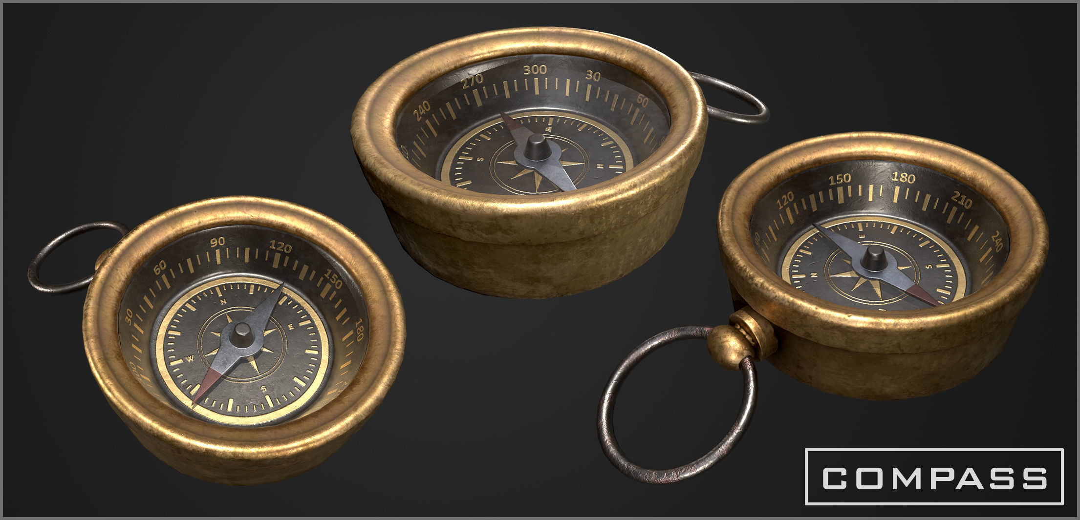3D model compass gold VR / AR / low-poly | CGTrader