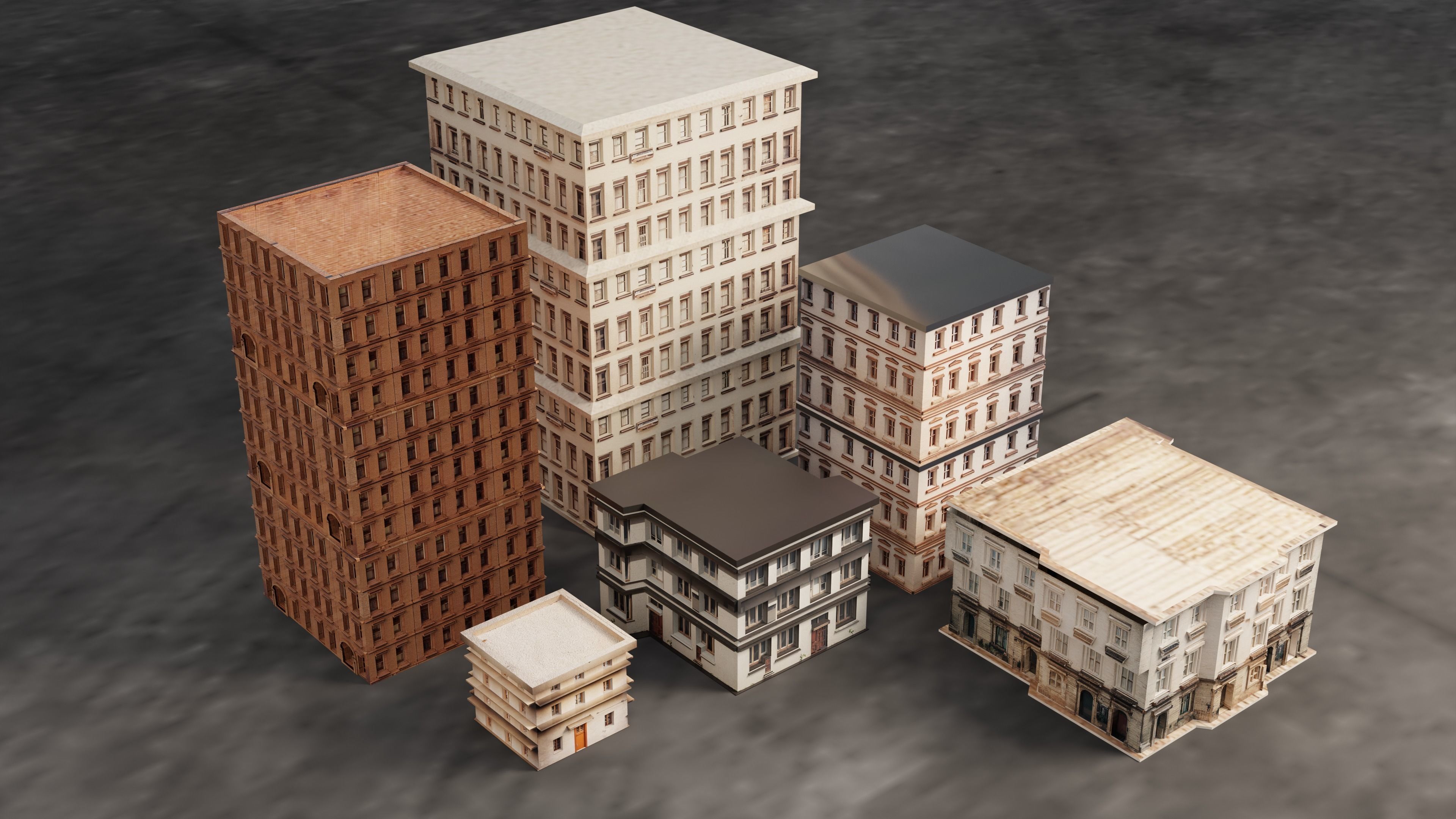 3D model 6 Realistic Low Poly Buildings building VR / AR / low-poly ...