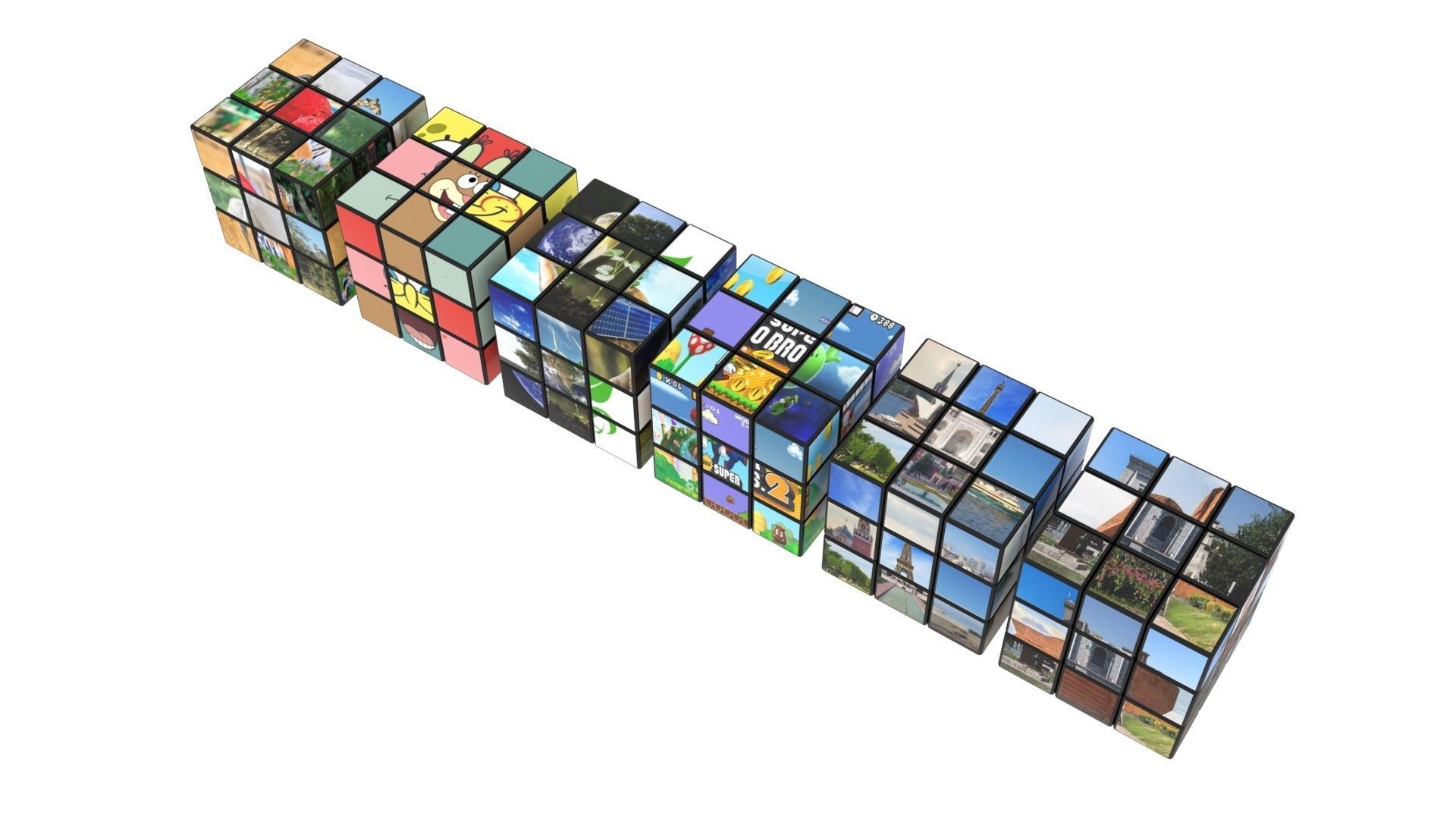 Rubiks Cubes Set With Pictures Mixed 3D model | CGTrader