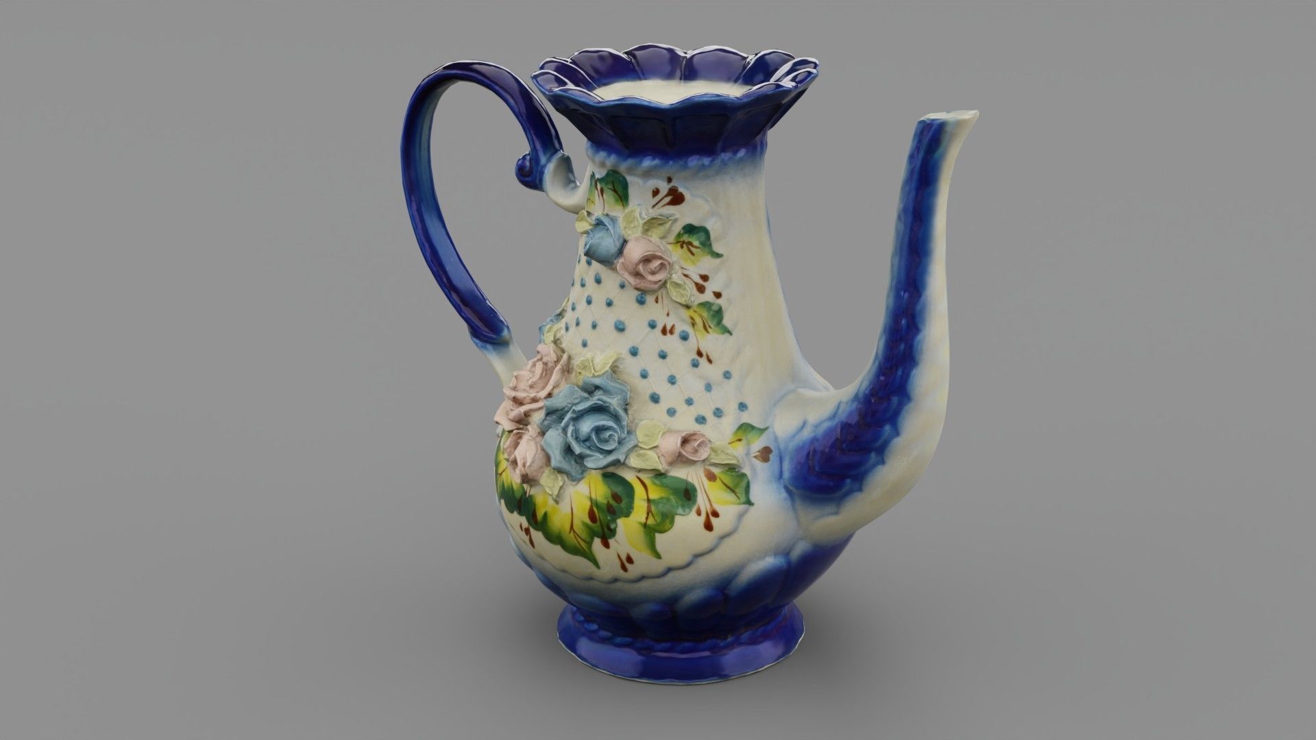 Porcelain pitcher with roses 3D model | CGTrader