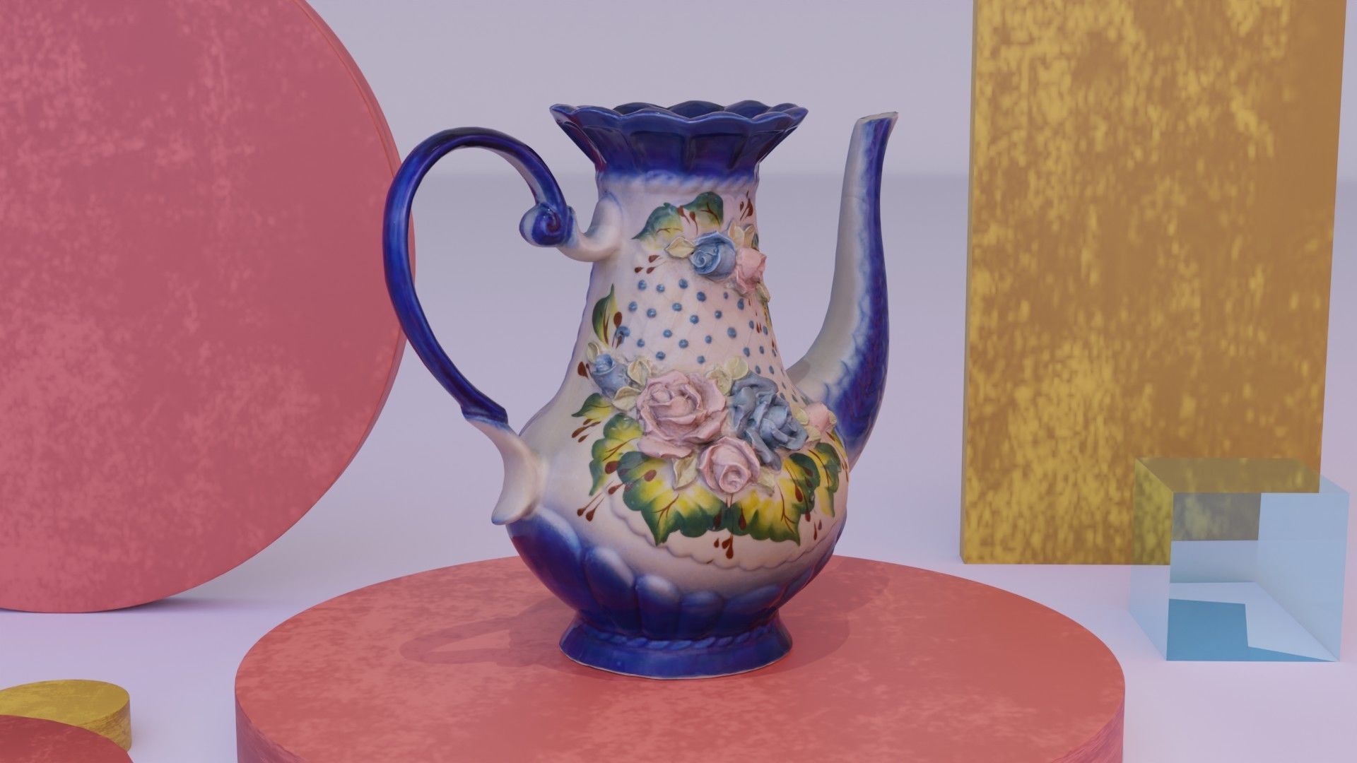 Porcelain pitcher with roses 3D model | CGTrader