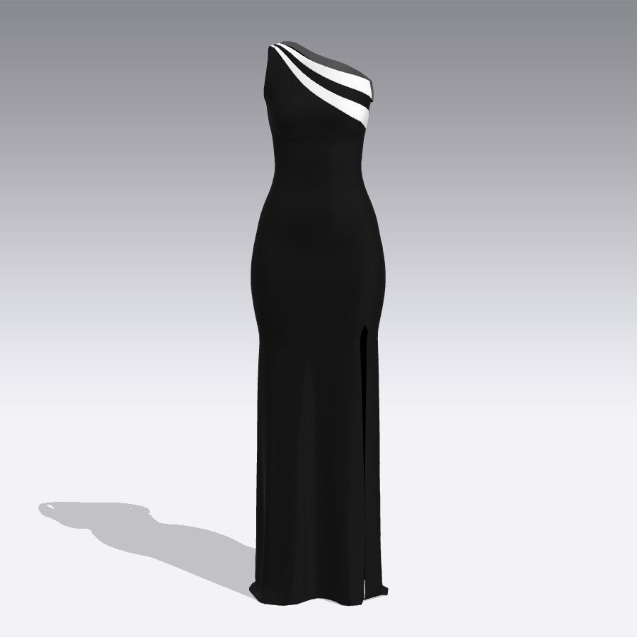 DRESS BLACK AND WHITE TWO COLOR COLOR BLOCK 3D model | CGTrader