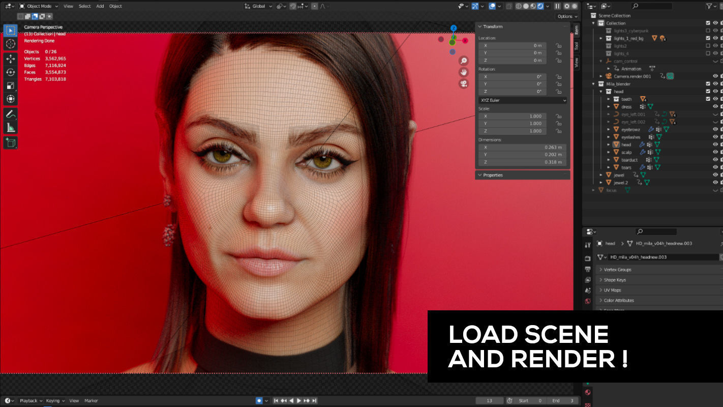 Mila Kunis - Photoreal scene in Blender 3D model | CGTrader