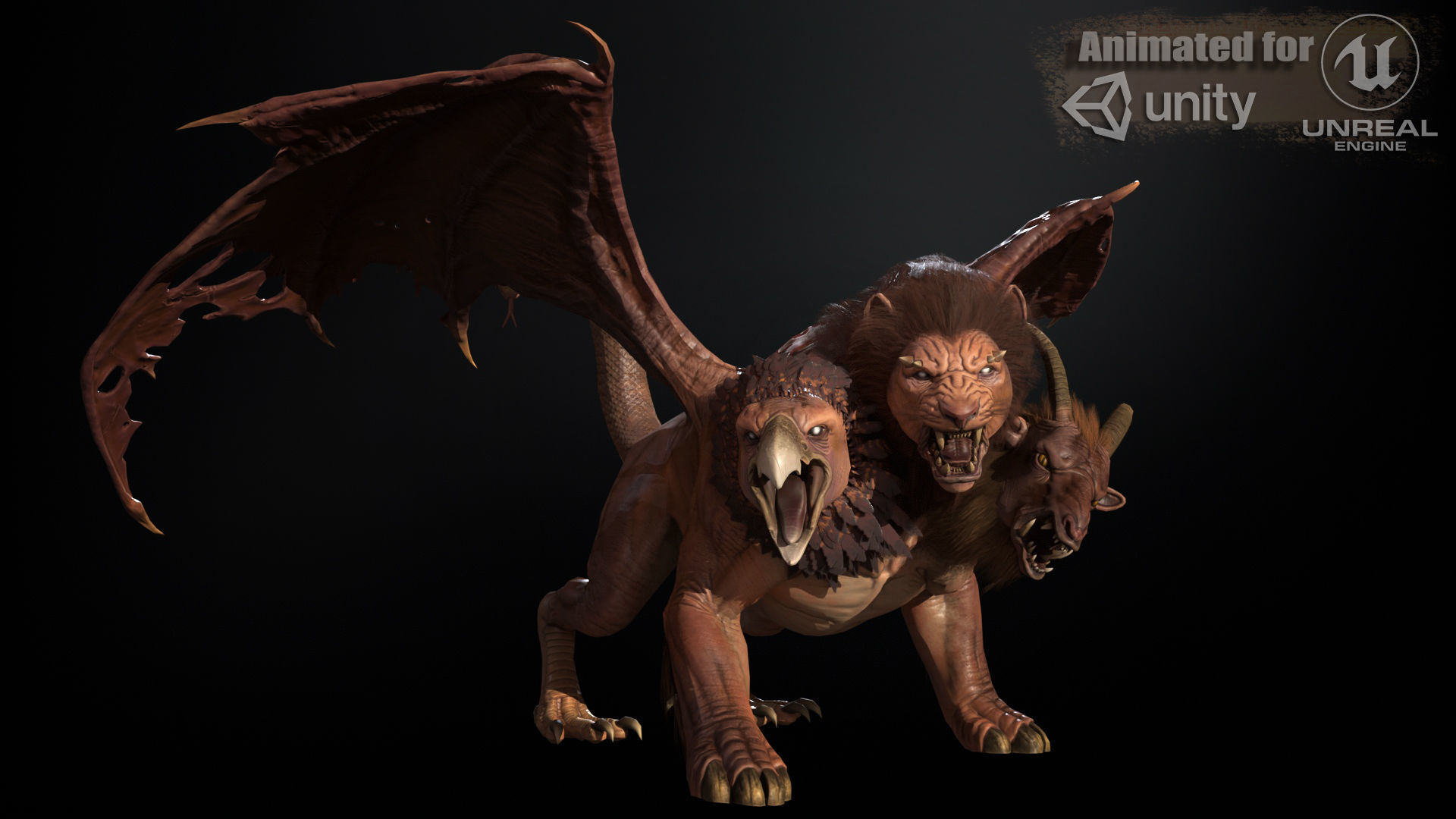 3D model Chimera dragon VR / AR / low-poly rigged animated | CGTrader
