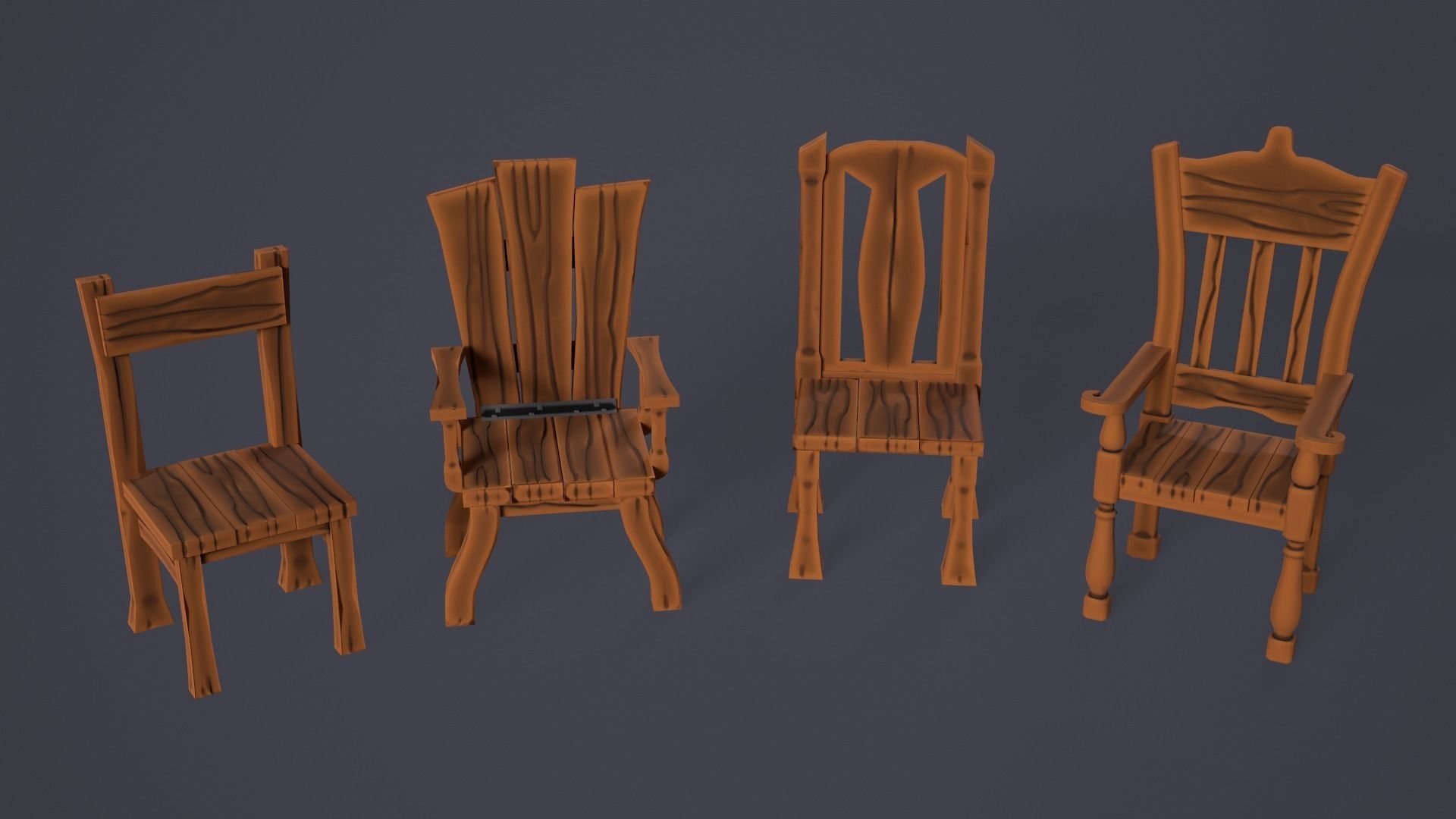 3D model Stylized Medieval Chair Collection VR / AR / low-poly | CGTrader