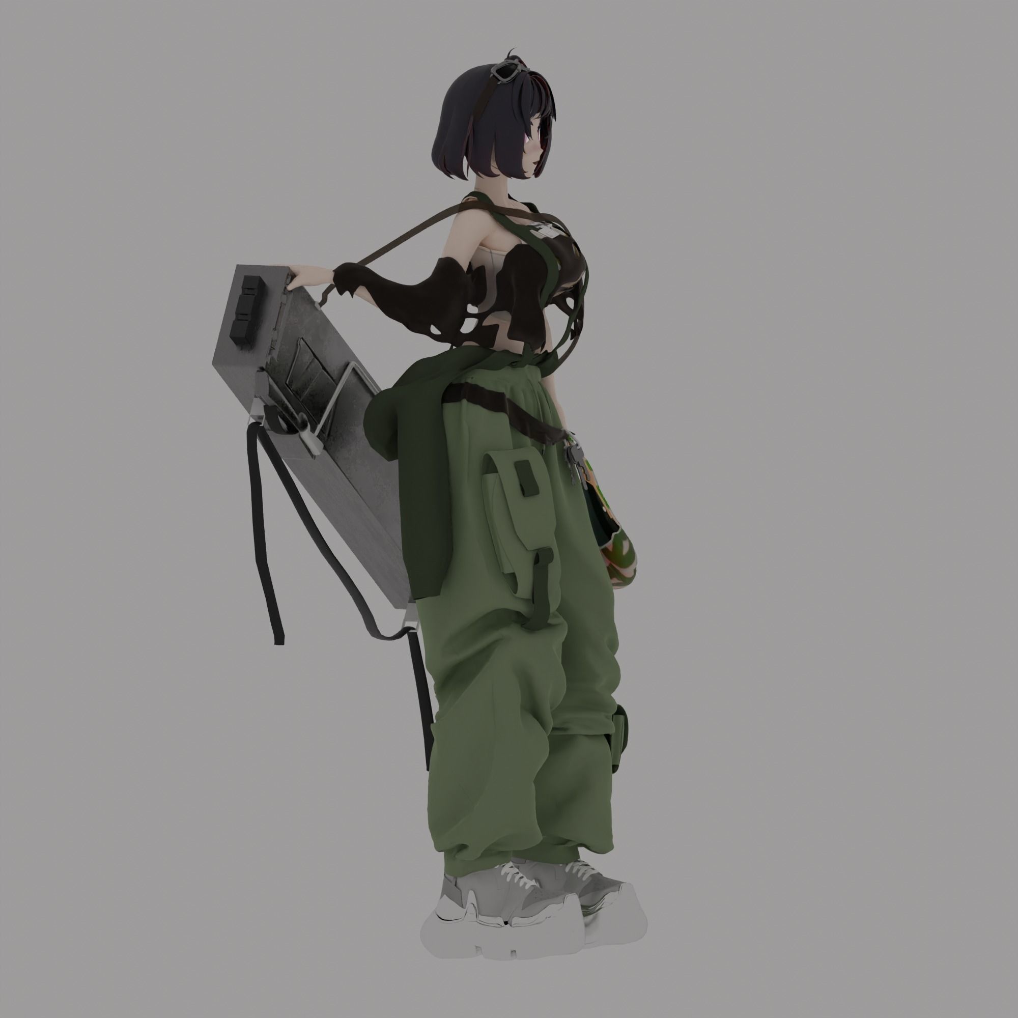 Anime girl with blaster 3D model rigged | CGTrader