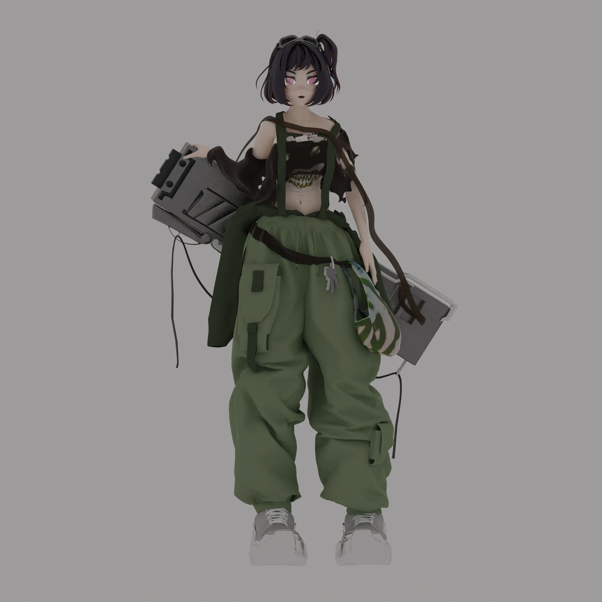 Anime girl with blaster 3D model rigged | CGTrader