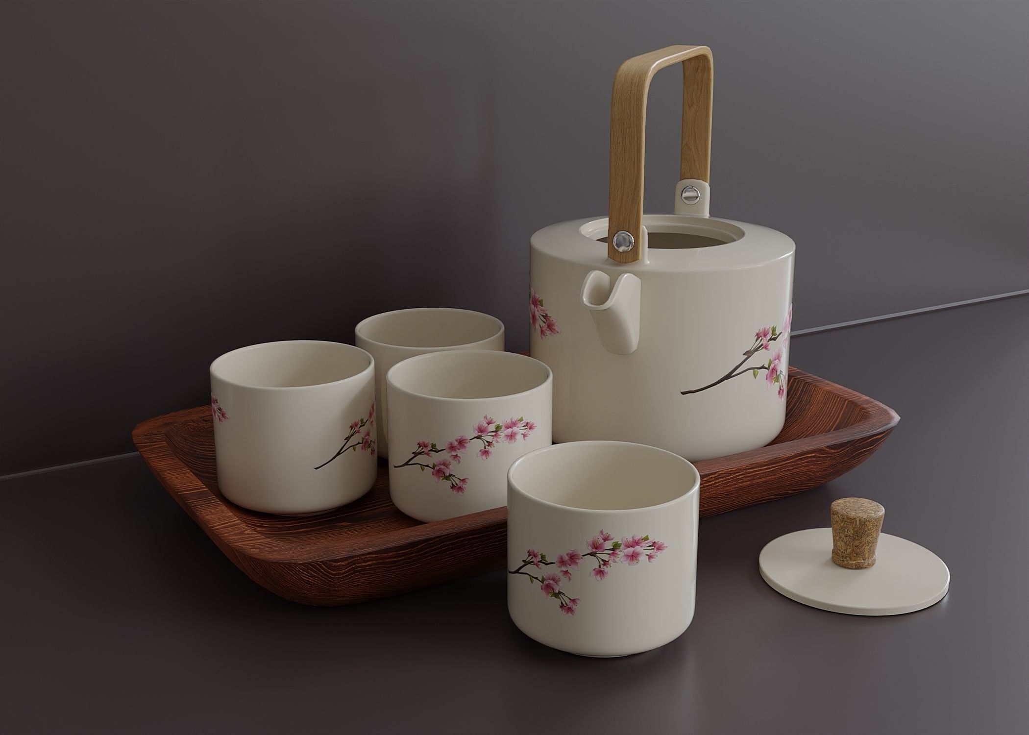 Japanese style tea set 3D model | CGTrader
