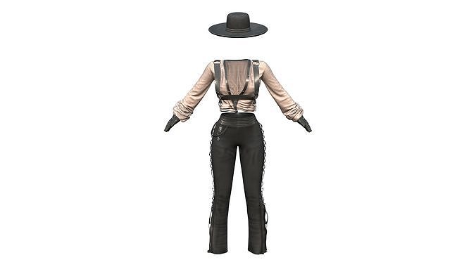 3D model Decorated Pants Top Hat Gloves Punk Outfit VR / AR / low-poly ...