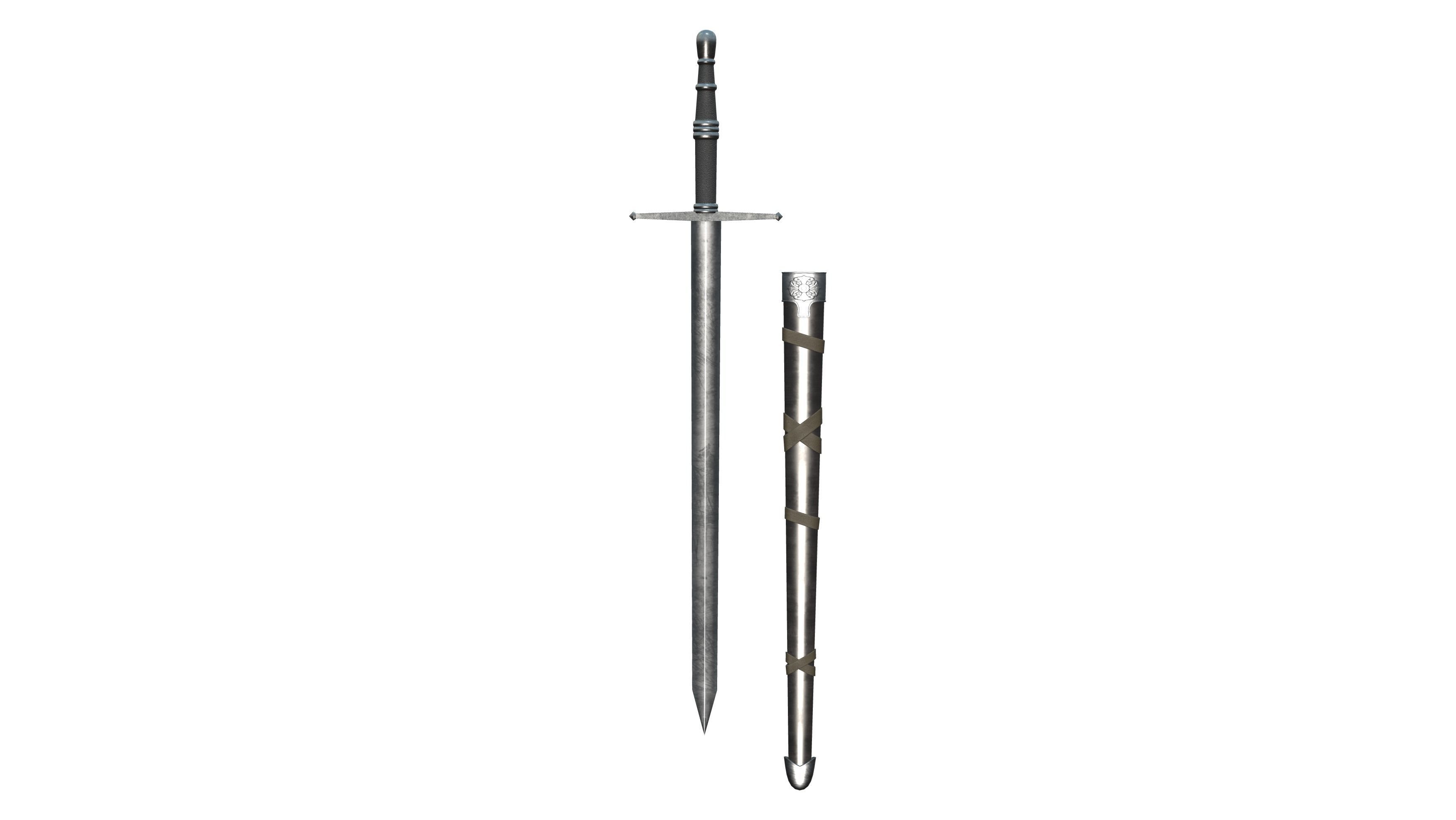 3D model Medieval Long Knight Back Hung Sword With Scabbard VR / AR ...