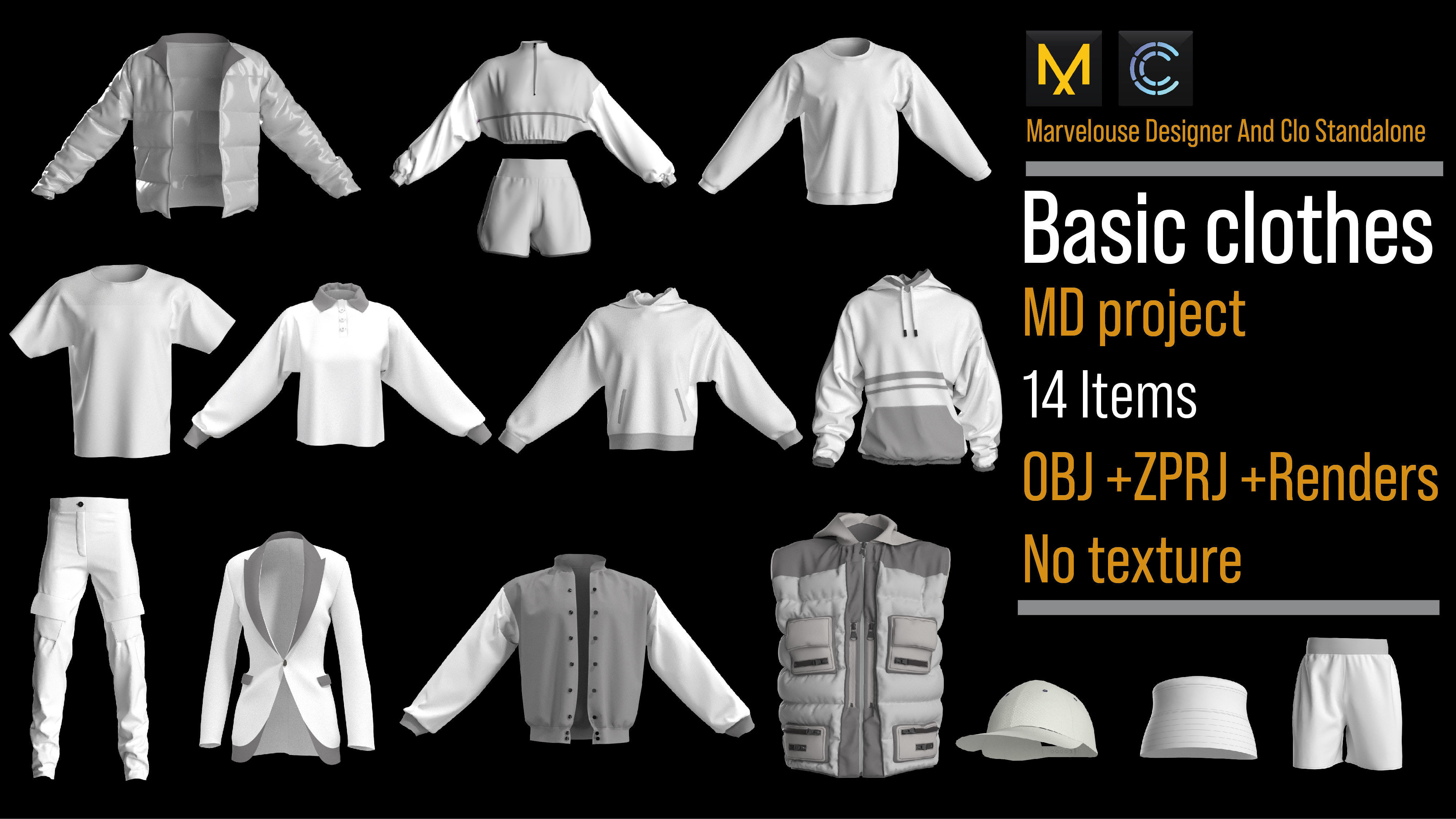 3D clothes package hoodie puffer shirt pant short jacket coat 3D model ...