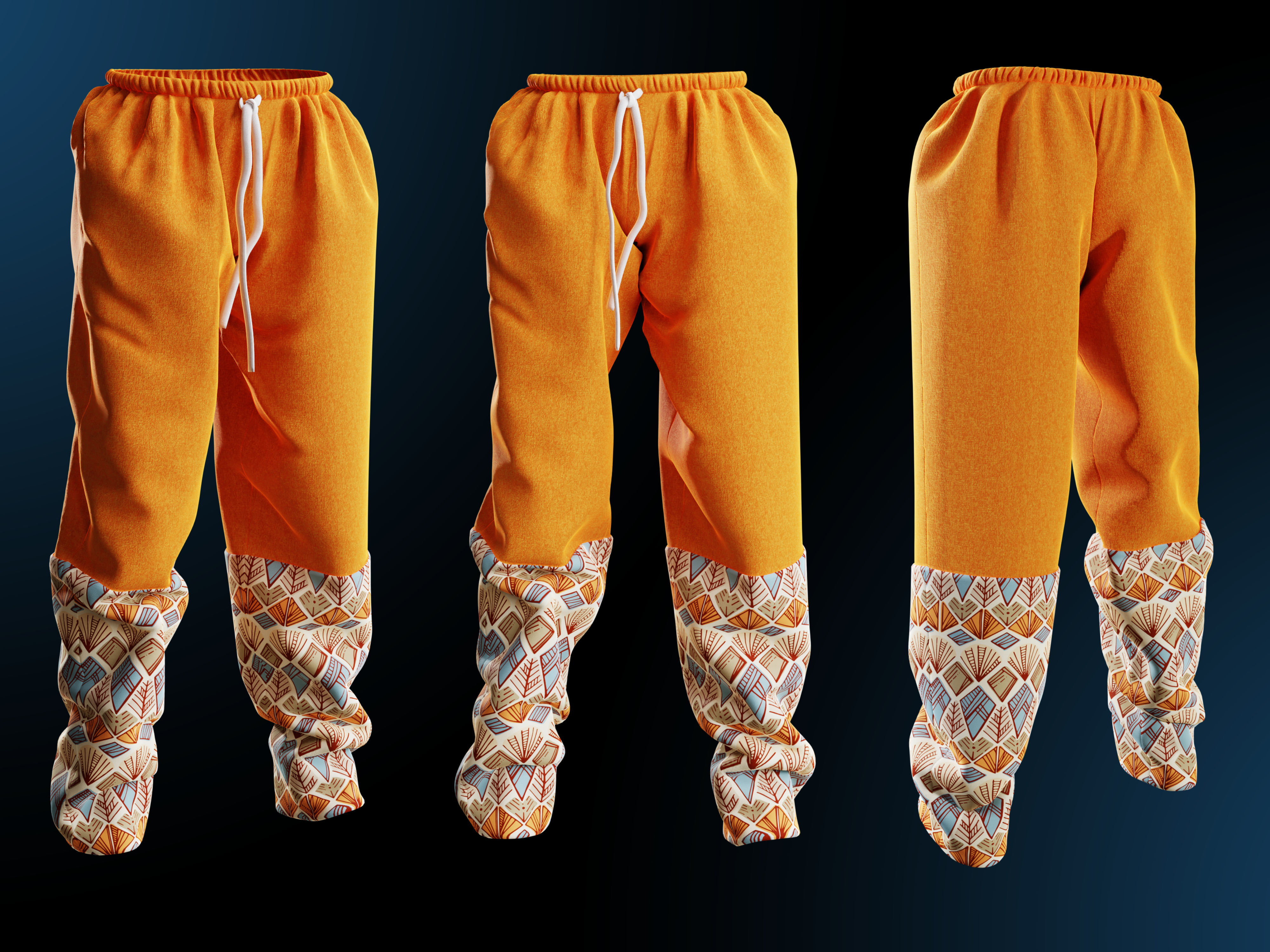 Pajama pair of pants with orange and pattern 3D model | CGTrader