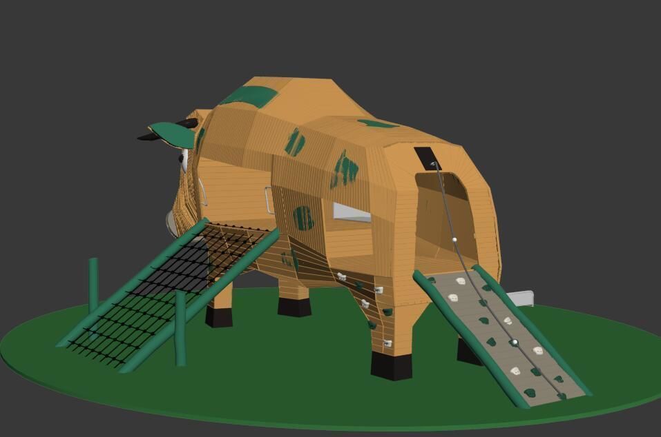 wood animal playground cattle with slide and climbing system 3D model ...