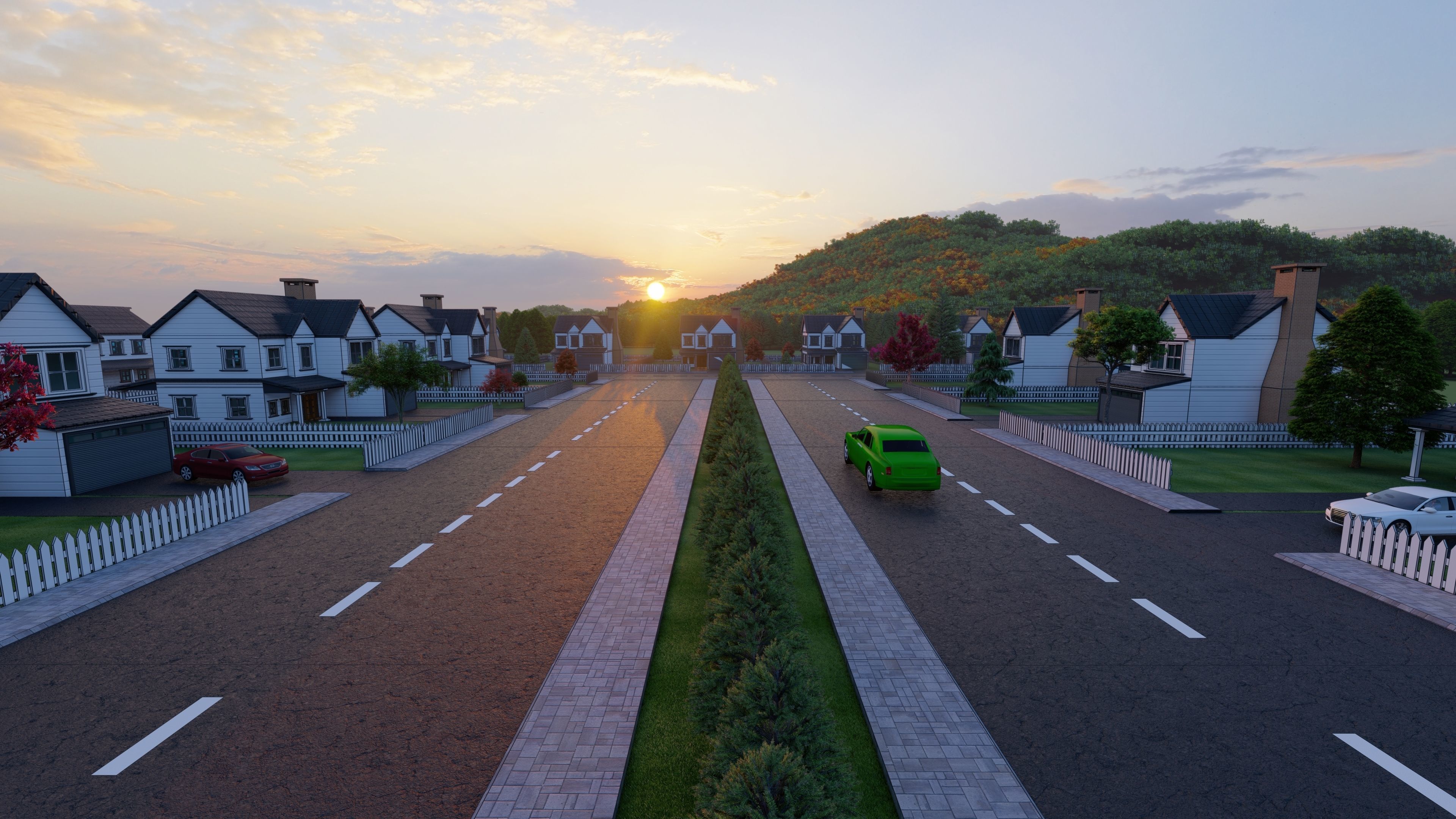3D Neighborhood Model 6 residential street at sunset 3D model | CGTrader