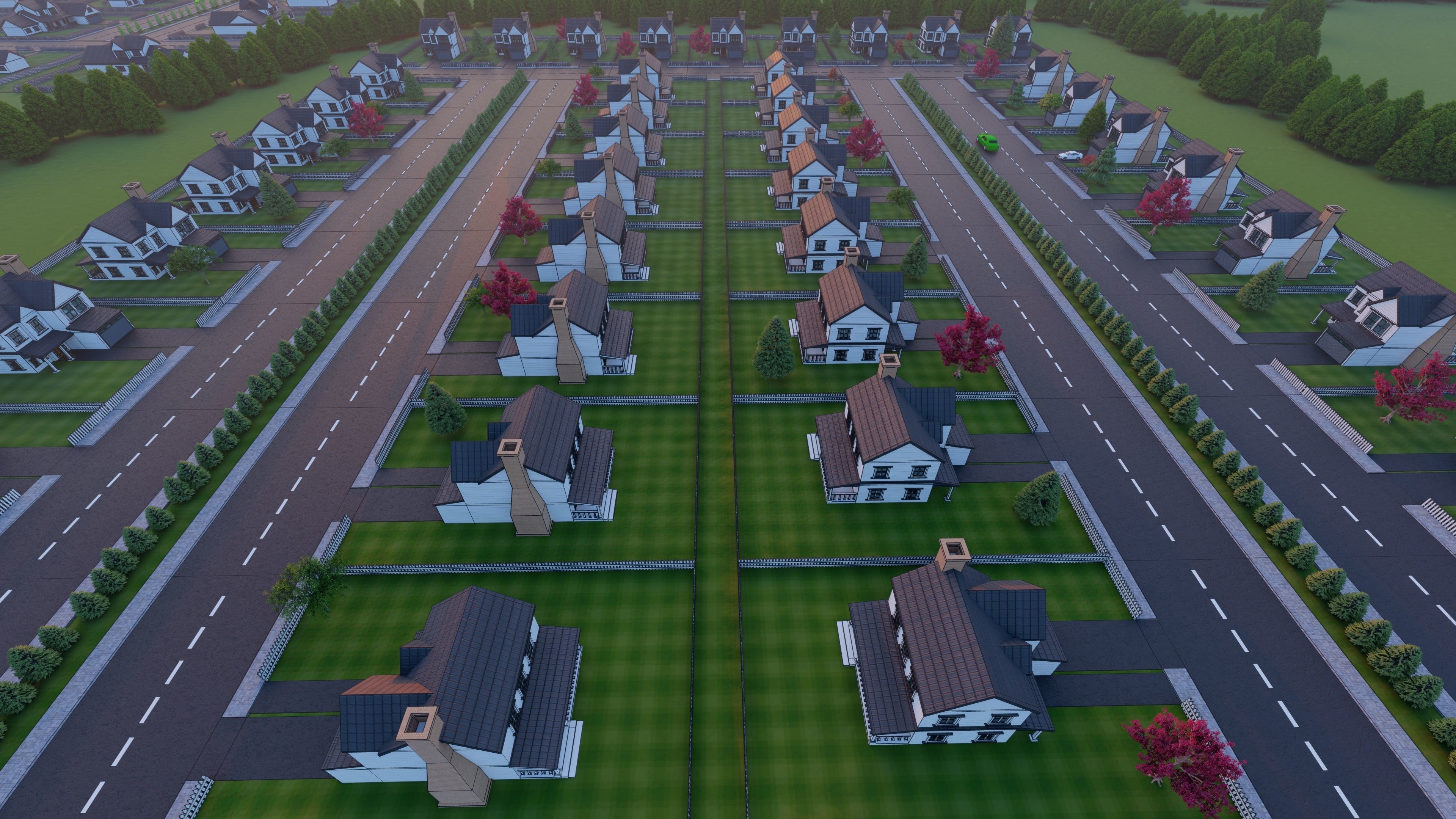 3D Neighborhood Model 6 residential street at sunset 3D model | CGTrader