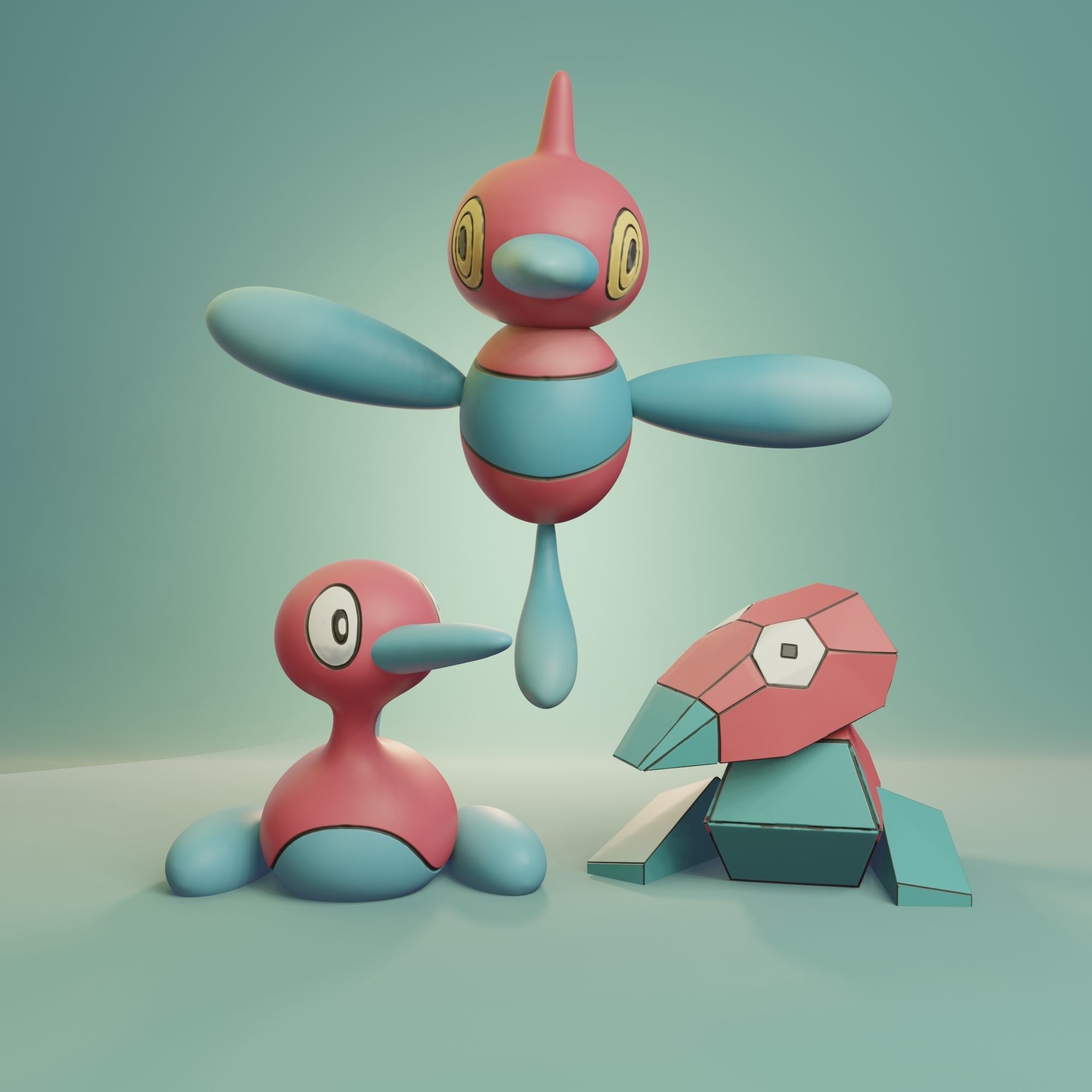 Pokemon - Porygon Porygon 2 and Porygon Z 3D model 3D printable | CGTrader