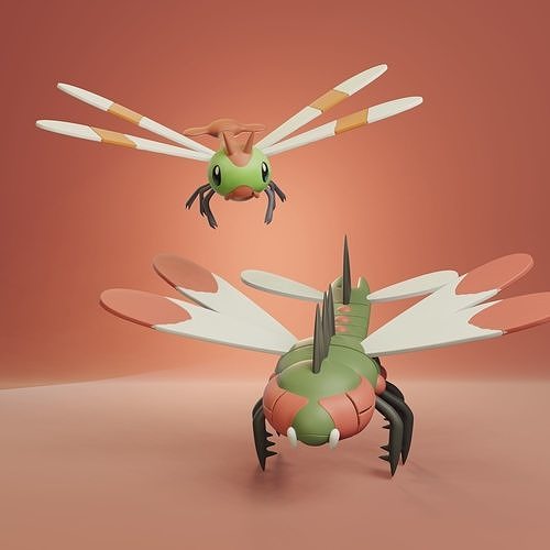 Pokemon - Yanma and Yanmega with base 3D model 3D printable | CGTrader