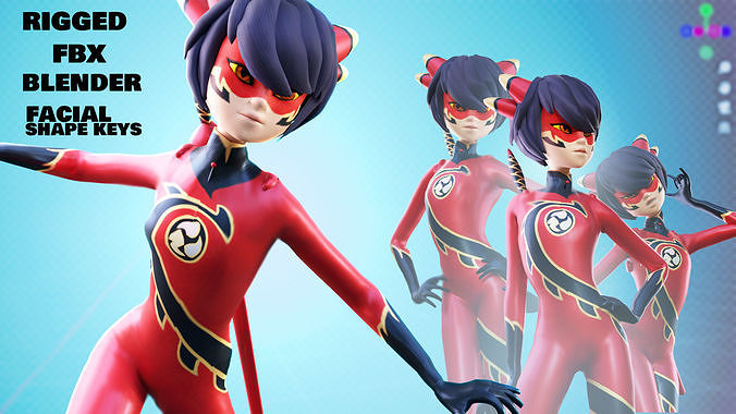 3D model Ryuko Animated Rigged from Miraculous Ladybug VR / AR / low ...