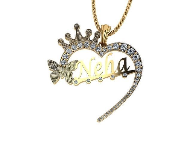Pendent name neha in gold and diamonds 3D model 3D printable | CGTrader