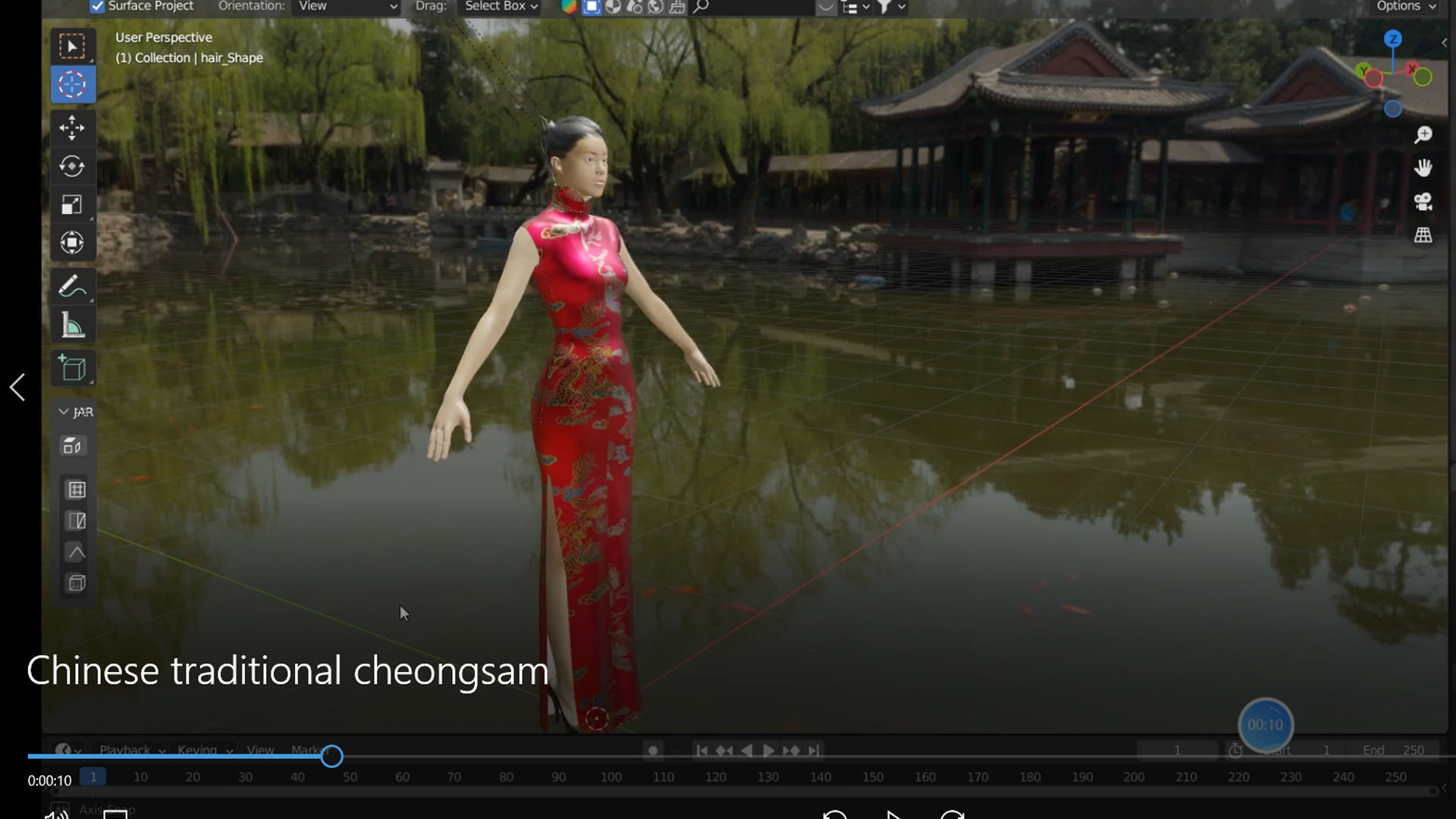 3D model Chinese traditional embroidery cheongsam dress VR / AR / low ...