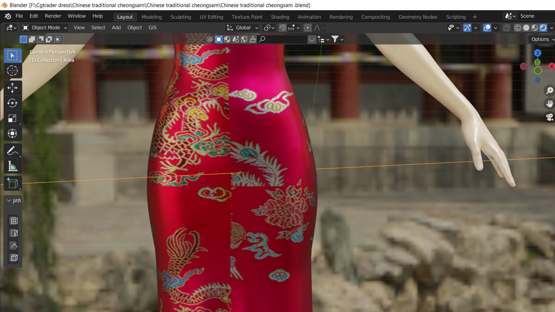 3D model Chinese traditional embroidery cheongsam dress VR / AR / low ...