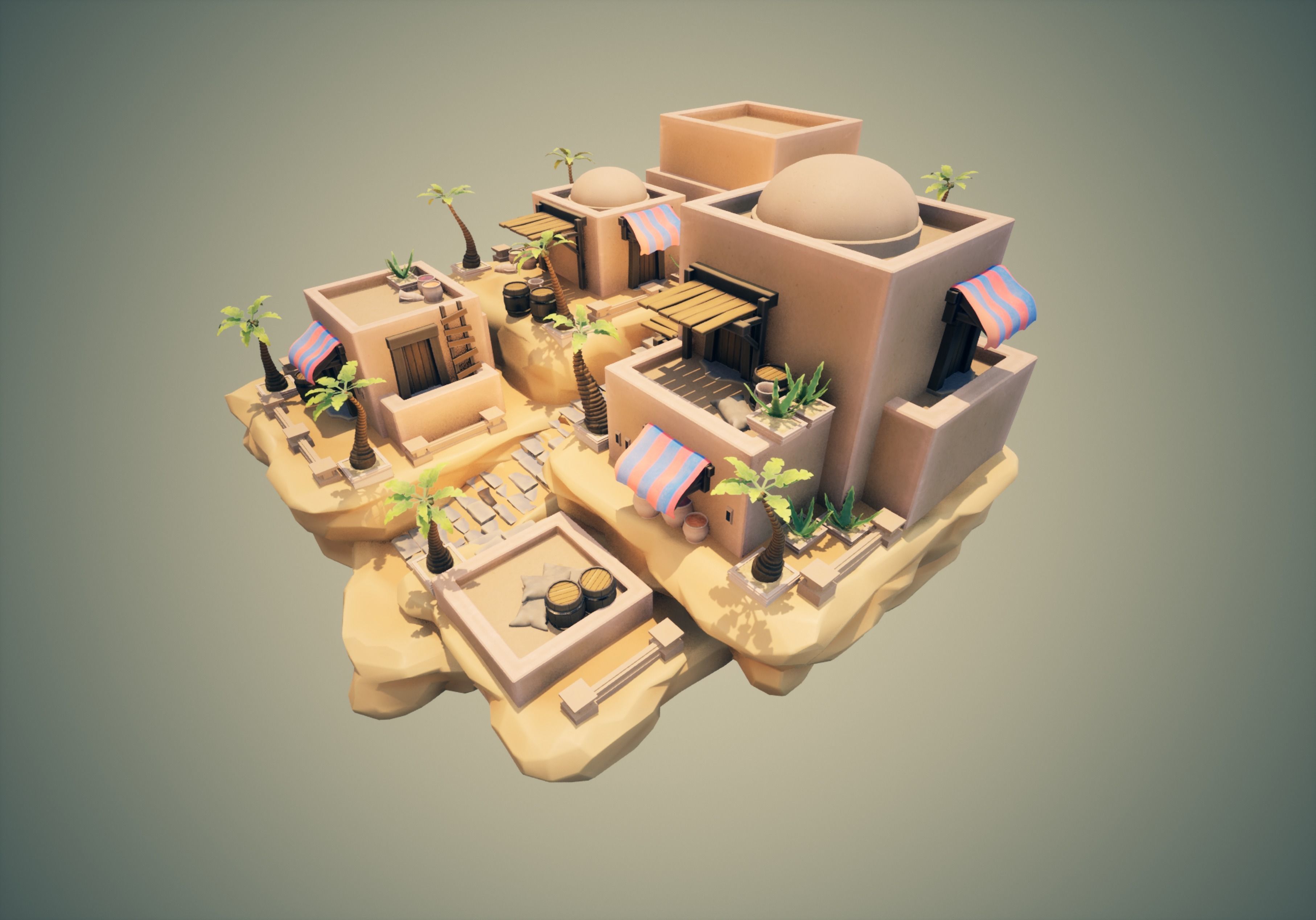 3D model Stylized Desert Town Environment Modular Pack VR / AR / low ...