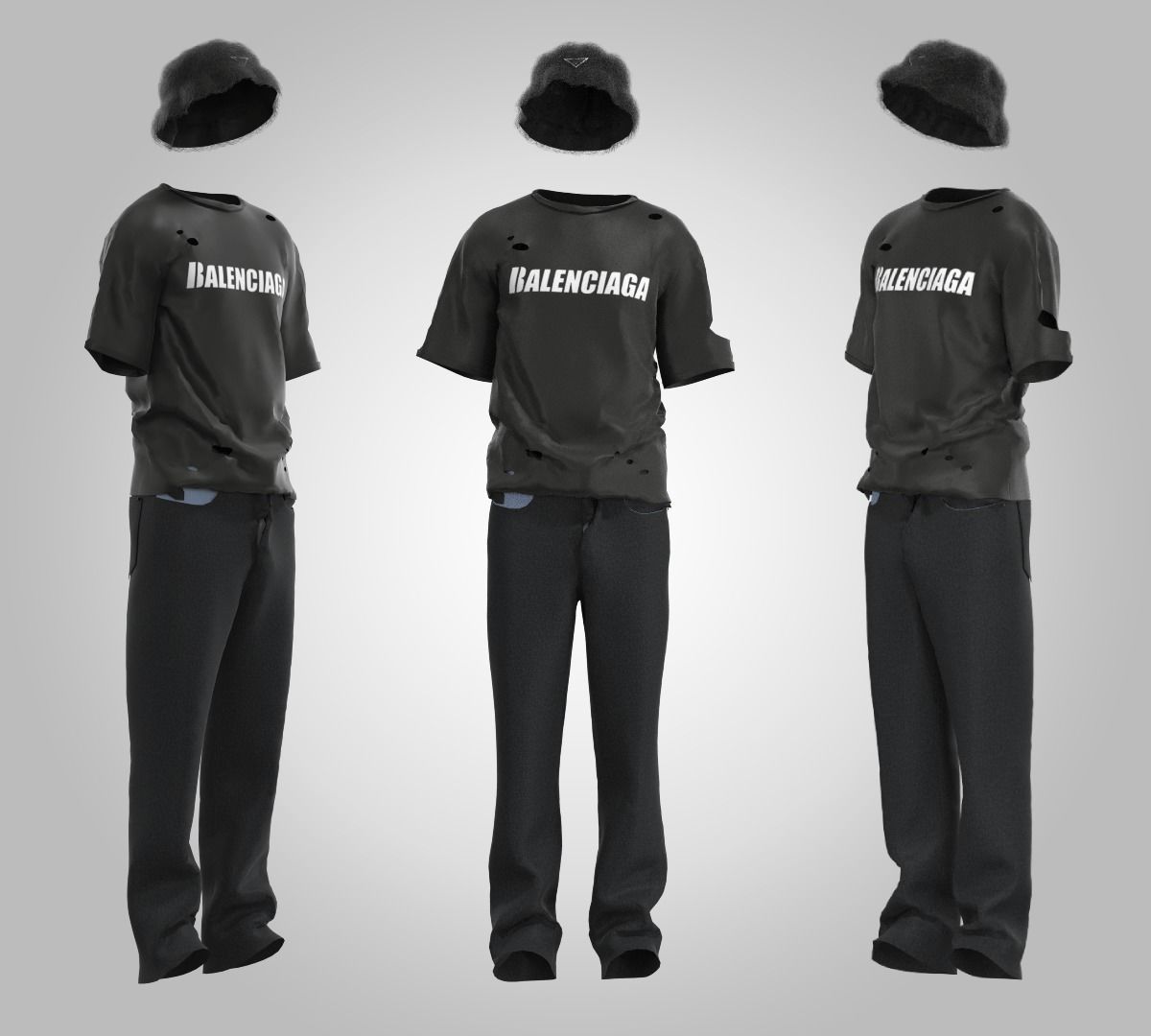 Full body Clothes Balenciaga T-shirt and Prada Hat 3D model | CGTrader