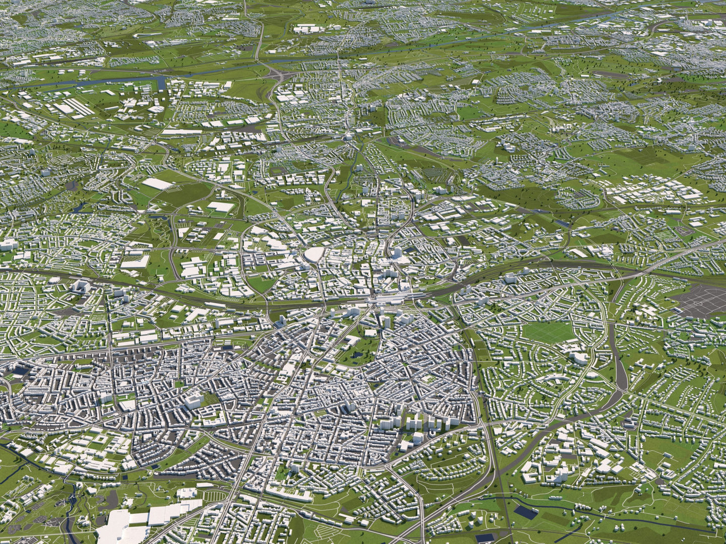 Essen Germany 50x50km 3D City Map 3D model | CGTrader