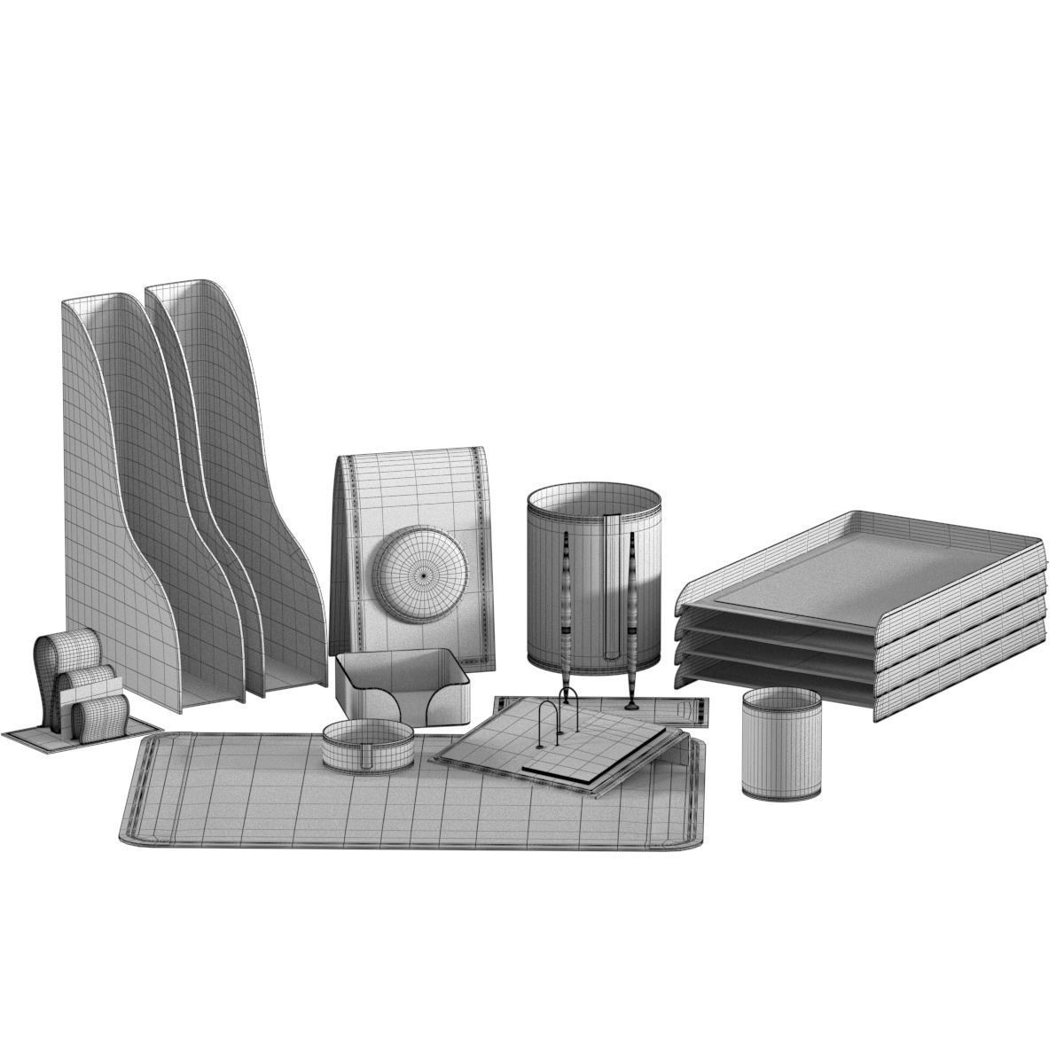 Desktop set leather office stationery 3D model | CGTrader