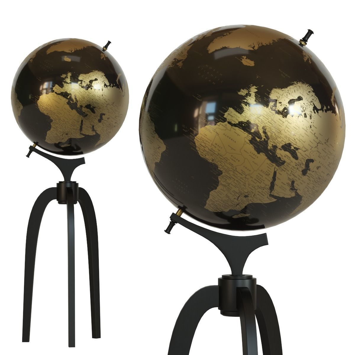 Globe on black and gold wood stand 3D model | CGTrader