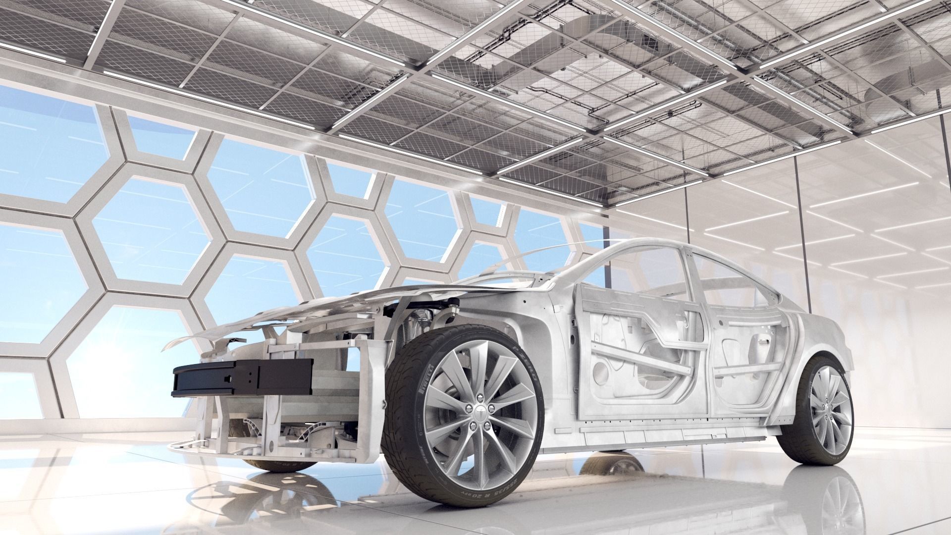 Tesla Model S Frame and Chassis in the interior model 3D model rigged ...