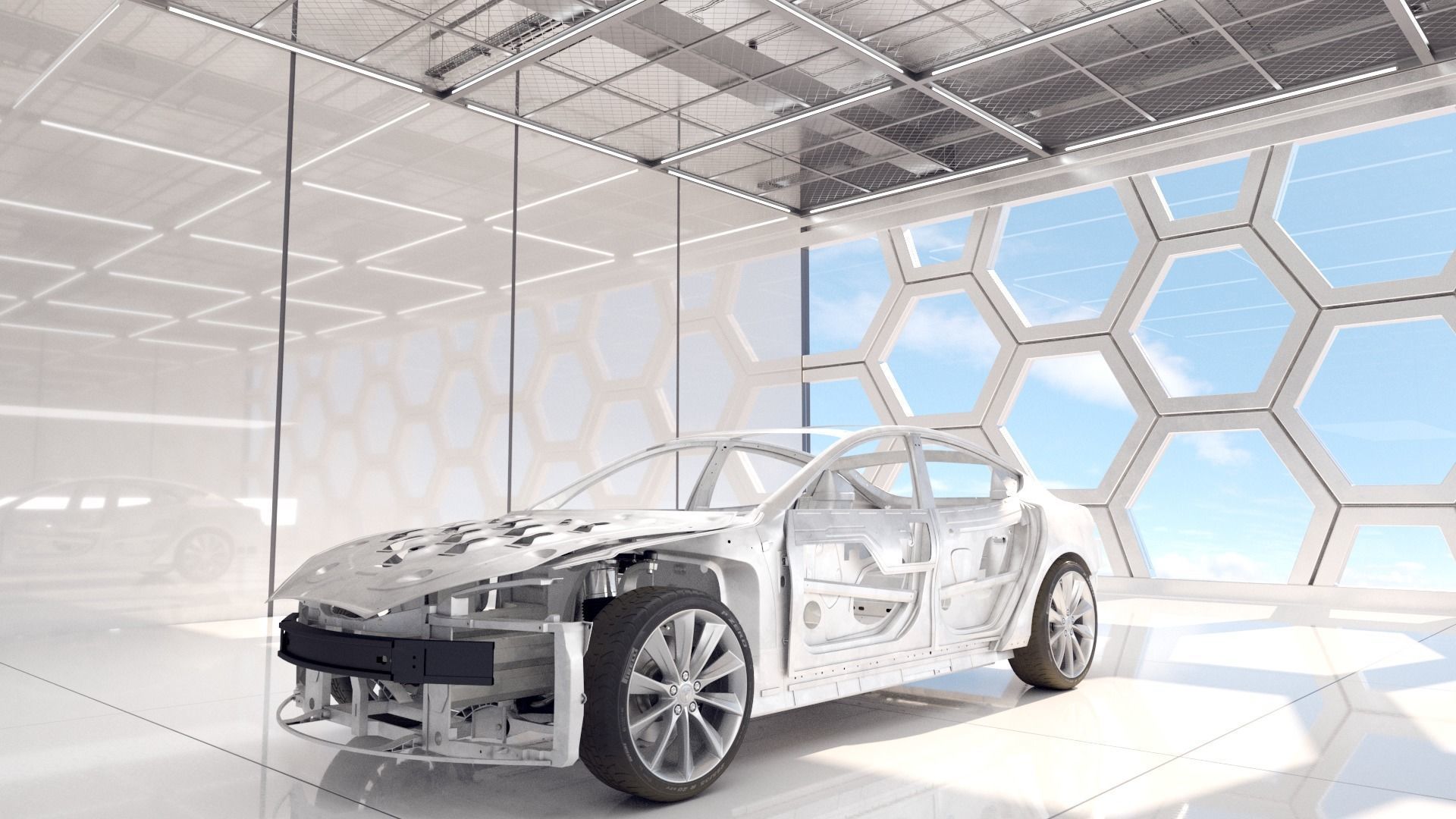 Tesla Model S Frame and Chassis in the interior model 3D model rigged ...