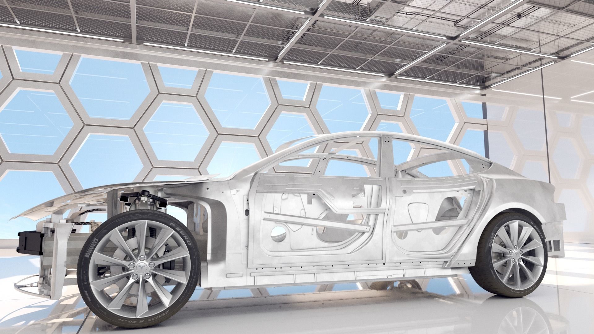 Tesla Model S Frame and Chassis in the interior model 3D model rigged ...