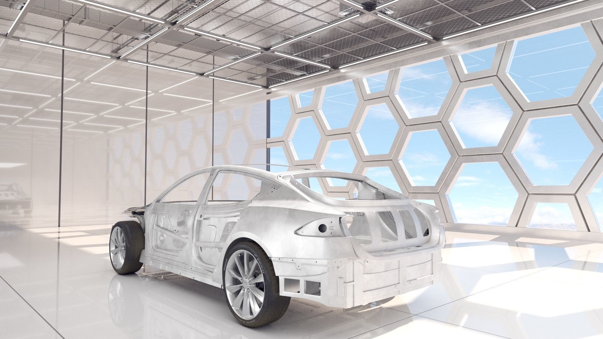 Tesla Model S Frame and Chassis in the interior model 3D model rigged ...