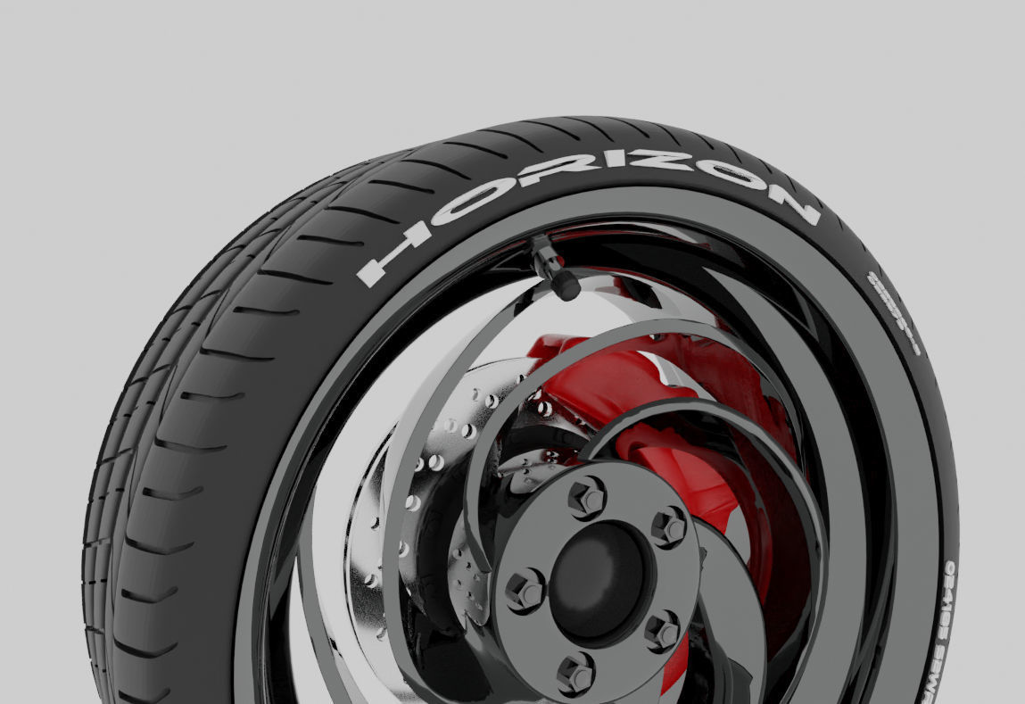 Unique car tires with brakes and rims 3D model | CGTrader