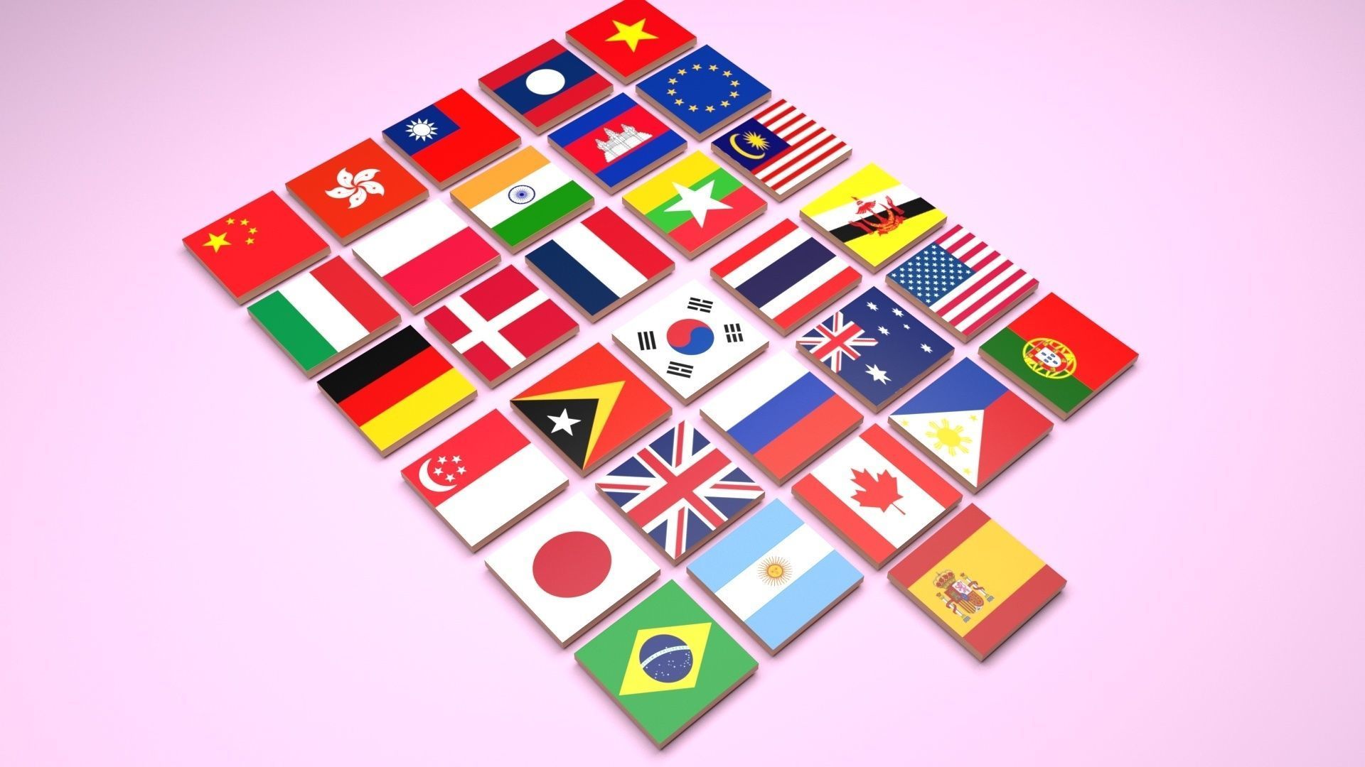 Flags Lego Tiles Set 3D model | CGTrader