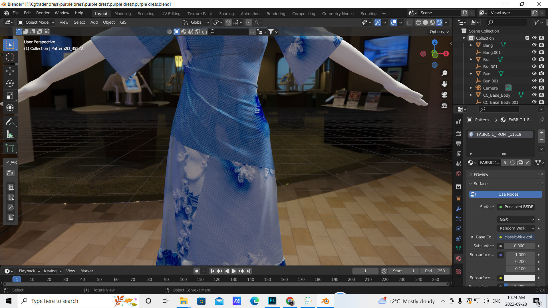 Blue florist cotton ruffles party dress 3D model | CGTrader