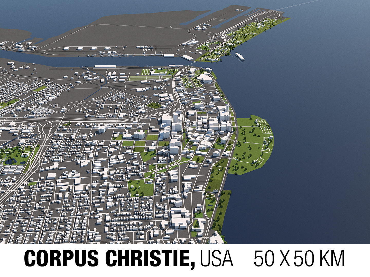 Corpus Christie 50x50km 3D City Map 3D model | CGTrader
