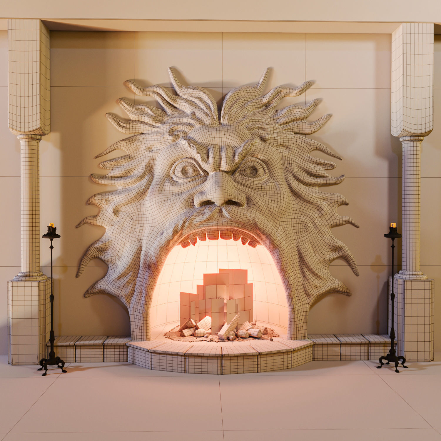 Fireplace Concrete Face Sculpt 3D model | CGTrader