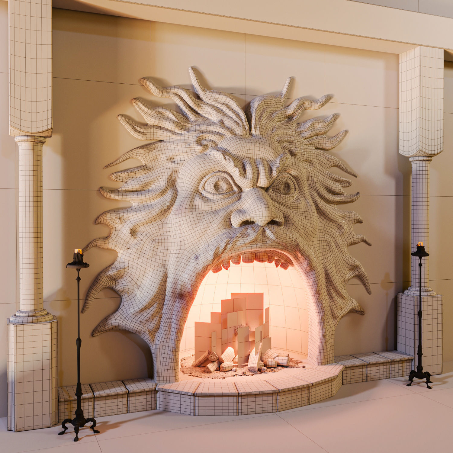 Fireplace Concrete Face Sculpt 3D model | CGTrader