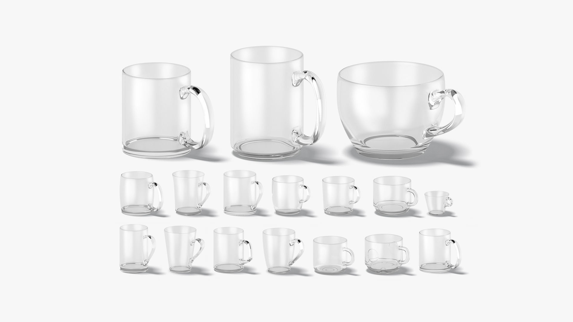 3D model 18 Glass Mug Shapes - transparent cups different forms and ...