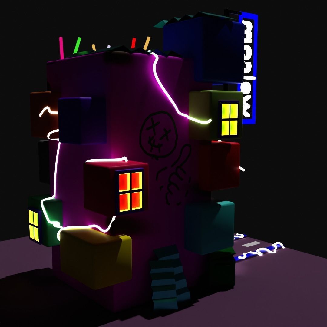 3D model low poly cyberpunk style building VR / AR / low-poly | CGTrader