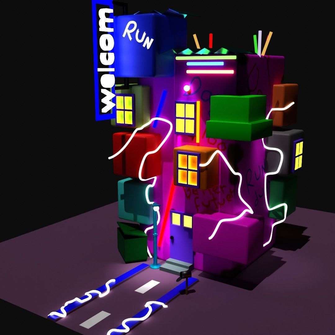 3D model low poly cyberpunk style building VR / AR / low-poly | CGTrader