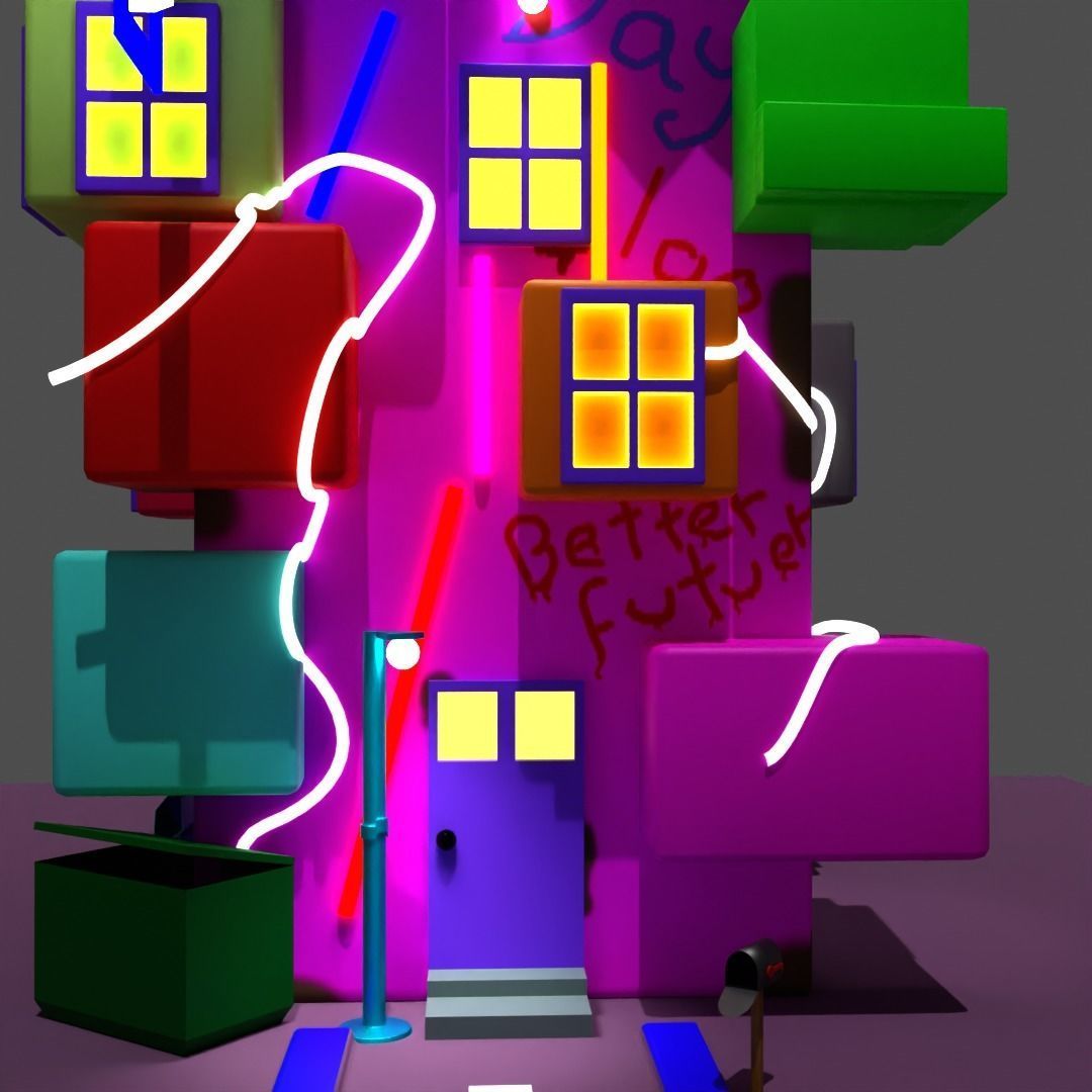 3D model low poly cyberpunk style building VR / AR / low-poly | CGTrader