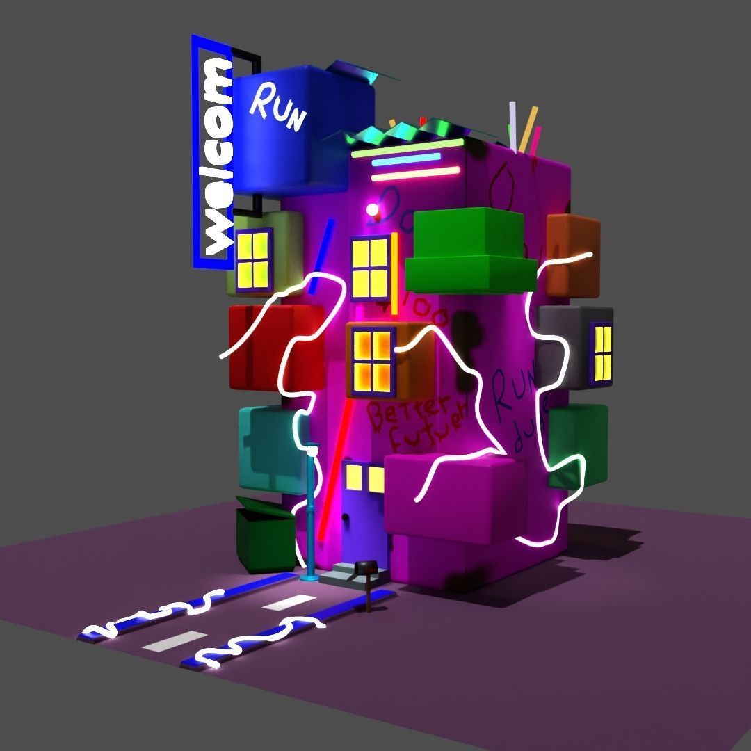 3D model low poly cyberpunk style building VR / AR / low-poly | CGTrader