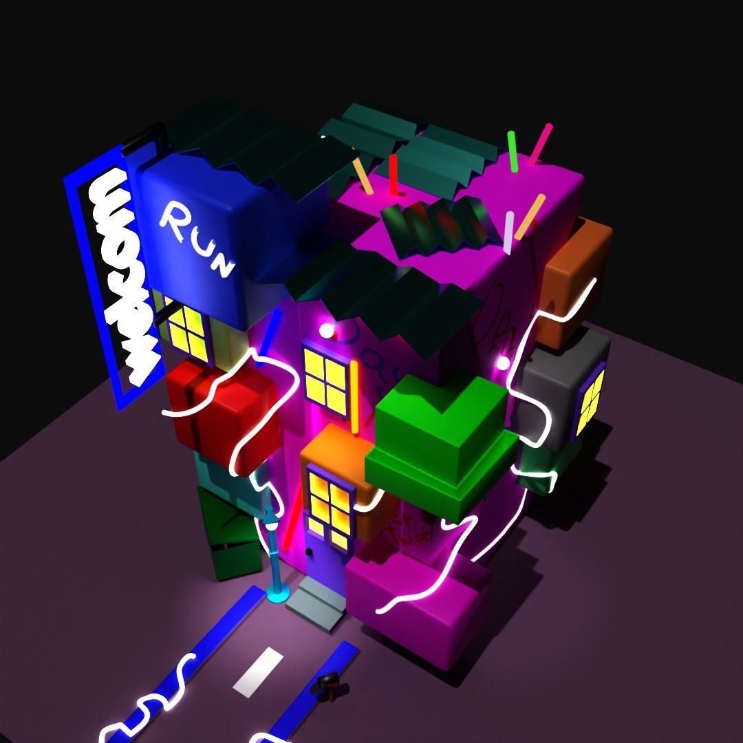 3D model low poly cyberpunk style building VR / AR / low-poly | CGTrader