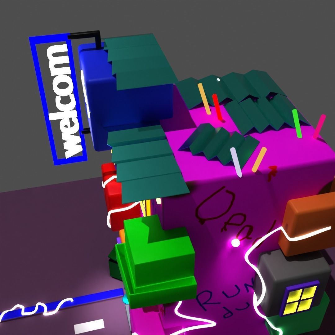 3D model low poly cyberpunk style building VR / AR / low-poly | CGTrader