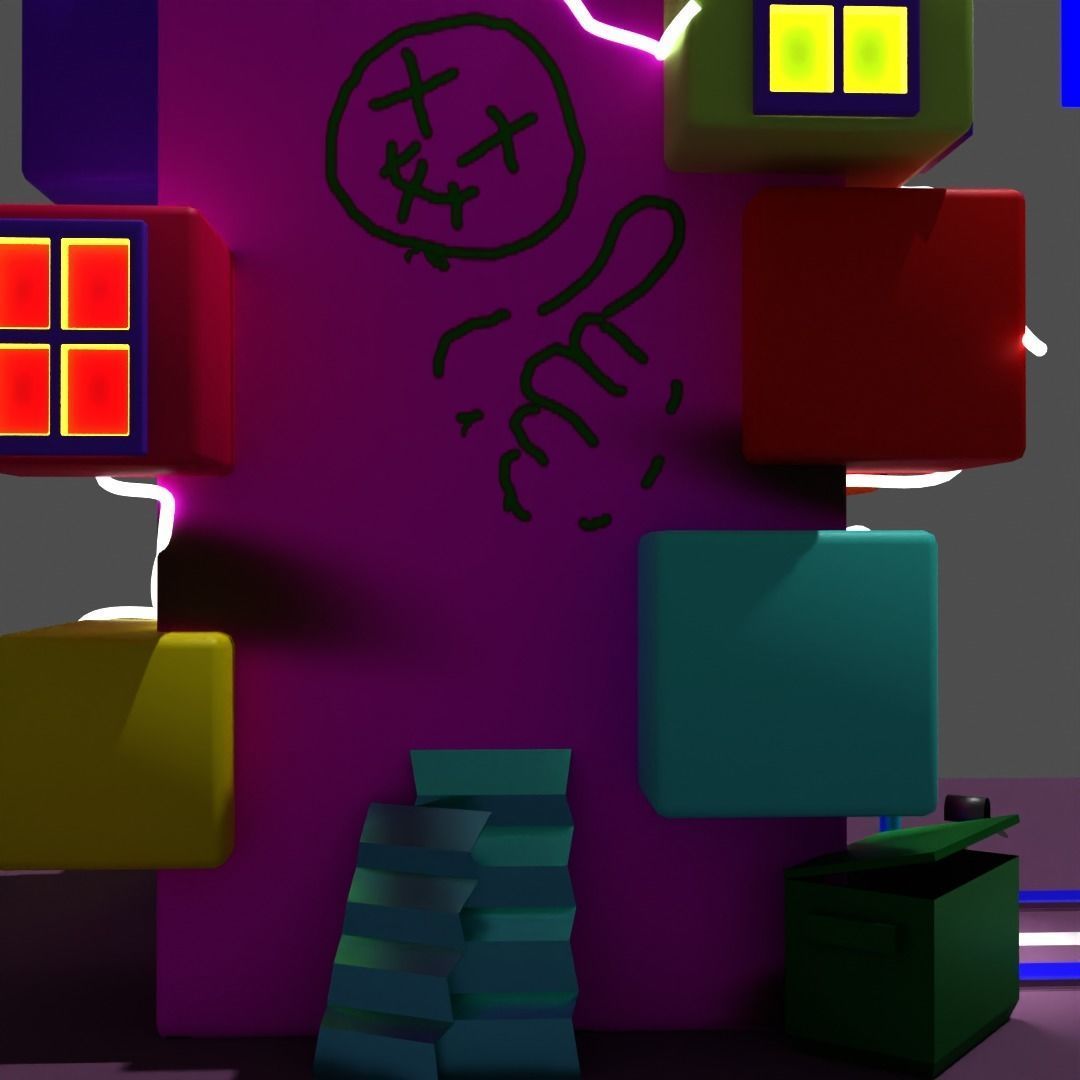 3D model low poly cyberpunk style building VR / AR / low-poly | CGTrader